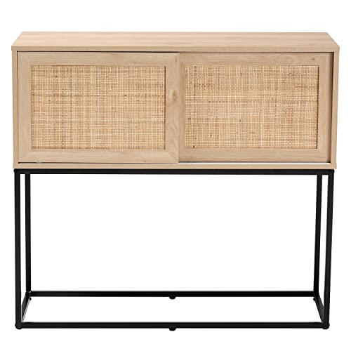 Baxton Studio Amelia Natural Brown Wood and Natural Rattan Sideboard Buffet