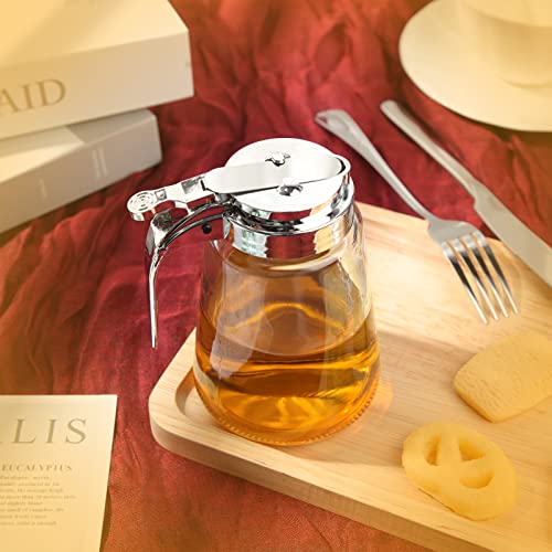 Set of 12 Honey Maple Syrup Dispenser 12 oz Glass Bottle Syrup Pitcher with Retracting Spout Syrup Containers for Restaurants Sugar Coffee Milk Creamer Condiment, 3.2 x 4.8 Inches