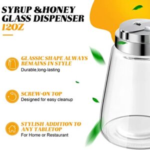 Set of 12 Honey Maple Syrup Dispenser 12 oz Glass Bottle Syrup Pitcher with Retracting Spout Syrup Containers for Restaurants Sugar Coffee Milk Creamer Condiment, 3.2 x 4.8 Inches