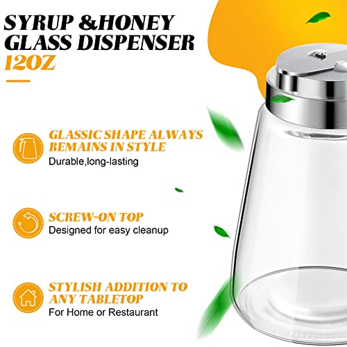 Set of 12 Honey Maple Syrup Dispenser 12 oz Glass Bottle Syrup Pitcher with Retracting Spout Syrup Containers for Restaurants Sugar Coffee Milk Creamer Condiment, 3.2 x 4.8 Inches