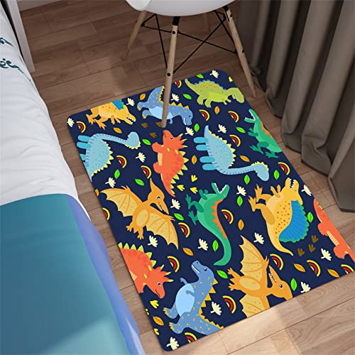 Cartoon Dinosaur Area Rugs Lovely Dinosaur Carpet Rugs for Boys Navy Blue Cute Animal Patterns Carpet Dinosaur Rugs for Boys Bedroom Living Dinning Room Bedroom Kitchen Playing Room, 2'×3'