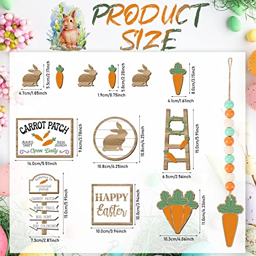 12 Pcs Easter Tiered Tray Decor Wooden Carrot Patch Bunny Egg Items Happy Easter Tray Signs for Spring Home Farmhouse Rustic Kitchen Decorations (Wooden Bunny)