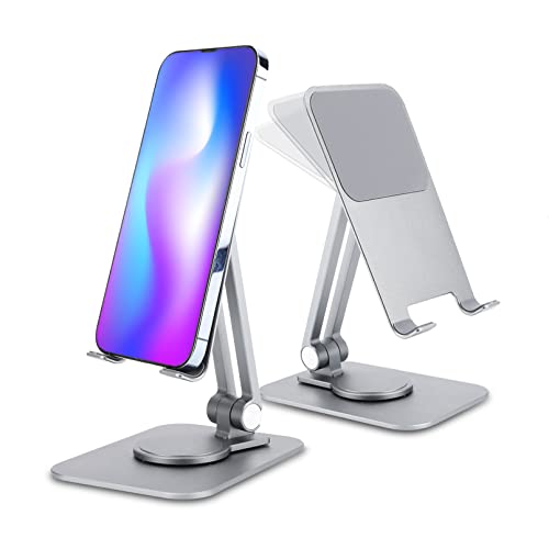 BFSGSGMR Cell Phone Stand for Desk，Foldable and rotatable Desktop Mobile Phone Holder, Compatible with All Models of Mobile Phones, ipads, Tablets (4-11 inches) (Silver)