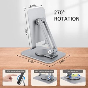 BFSGSGMR Cell Phone Stand for Desk，Foldable and rotatable Desktop Mobile Phone Holder, Compatible with All Models of Mobile Phones, ipads, Tablets (4-11 inches) (Silver)