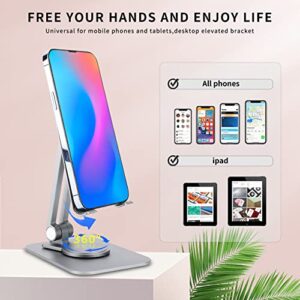 BFSGSGMR Cell Phone Stand for Desk，Foldable and rotatable Desktop Mobile Phone Holder, Compatible with All Models of Mobile Phones, ipads, Tablets (4-11 inches) (Silver)