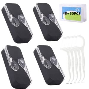 [4pack] floss pick dispenser portable floss holder, floss picks cases automatic floss storage organizer travel floss threaders for women men teeth cleaning (4pcs, black)