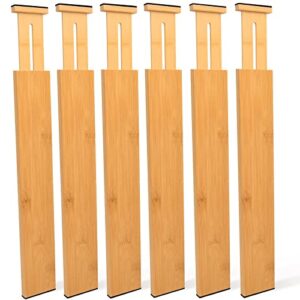 adjustable bamboo drawer dividers, 6 pack large drawer divider organizer expandable from 17.7-22", drawer separators for kitchen utensils, dresser, bedroom, clothes, bathroom