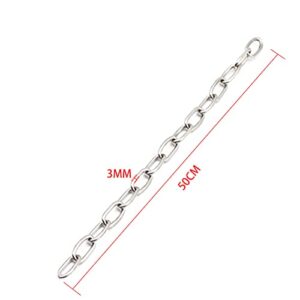 Stainless Steel Safety Chains 20in (L) x 3MM (T) Long Link Chain Rings Light Duty Coil Chain for Hanging Pulling Towing (3mm*50cm-1 Pack)