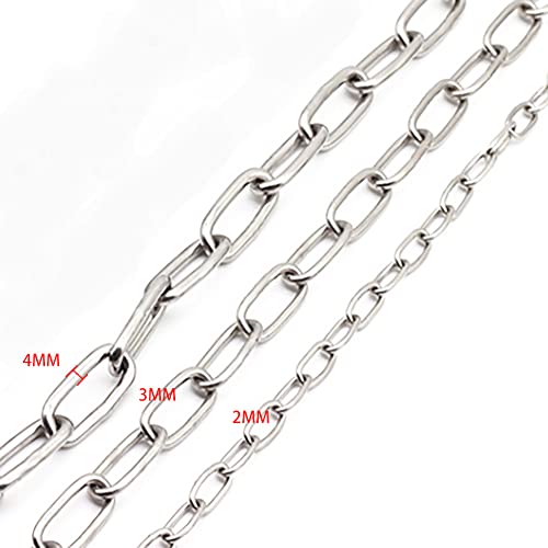 Stainless Steel Safety Chains 20in (L) x 3MM (T) Long Link Chain Rings Light Duty Coil Chain for Hanging Pulling Towing (3mm*50cm-1 Pack)