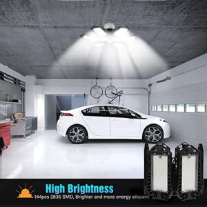 BRAINIAC 80W LED Garage Lights, 8000 Lumen LED Light Bulb with 6 Adjustable Panels, 6500K Daylight Light Bulbs Fixture Garage Lighting LED Deformable Garage Ceiling Lights for Workshop Basement