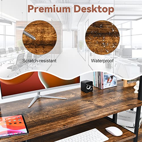 COSTWAY 55.5 Inch Computer Desk, Home Office Desk with Shelves, 2 Drawers, Keyboard Tray & Movable CPU Stand, Study Desk, Writing Workstation, Laptop Table for Small Space, Rustic Brown