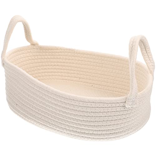 DECHOUS Woven Basket Cotton Rope Storage Basket Hand Woven Desktop Storage Container Decorative Basket Cotton Organizer Bins with Handle for Clothes Toys Candy Food Towels Woven Baskets