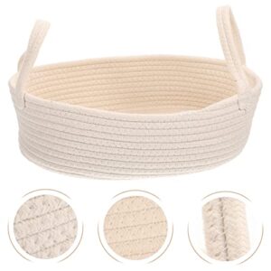 DECHOUS Woven Basket Cotton Rope Storage Basket Hand Woven Desktop Storage Container Decorative Basket Cotton Organizer Bins with Handle for Clothes Toys Candy Food Towels Woven Baskets