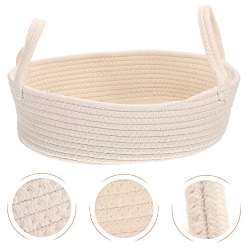 DECHOUS Woven Basket Cotton Rope Storage Basket Hand Woven Desktop Storage Container Decorative Basket Cotton Organizer Bins with Handle for Clothes Toys Candy Food Towels Woven Baskets