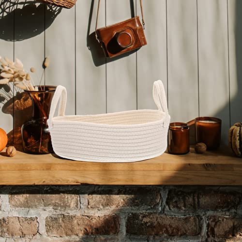 DECHOUS Woven Basket Cotton Rope Storage Basket Hand Woven Desktop Storage Container Decorative Basket Cotton Organizer Bins with Handle for Clothes Toys Candy Food Towels Woven Baskets