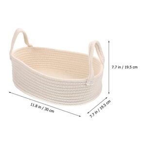 DECHOUS Woven Basket Cotton Rope Storage Basket Hand Woven Desktop Storage Container Decorative Basket Cotton Organizer Bins with Handle for Clothes Toys Candy Food Towels Woven Baskets