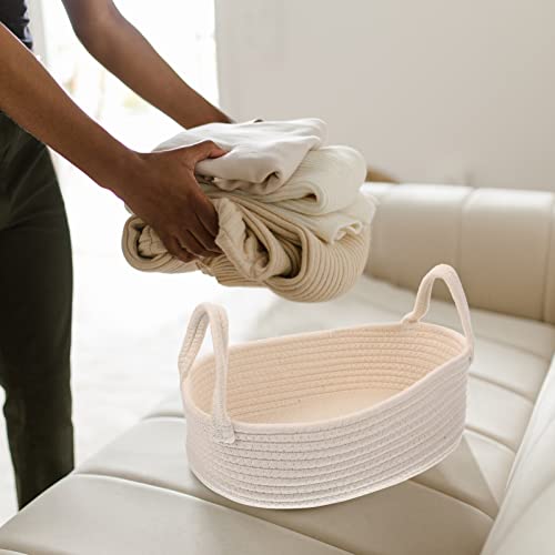 DECHOUS Woven Basket Cotton Rope Storage Basket Hand Woven Desktop Storage Container Decorative Basket Cotton Organizer Bins with Handle for Clothes Toys Candy Food Towels Woven Baskets