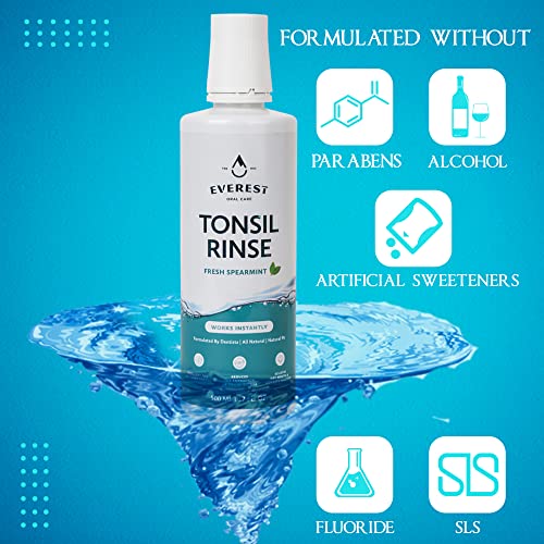 Everest Mouth Wash & Tonsil Stone Remover – Natural Mouthwash or Oral Rinse Liquid to Help Soothe Tonsils, Fight Bad Breath, & Relieve Dry Mouth – Paraben & Alcohol Free Treatment, Spearmint