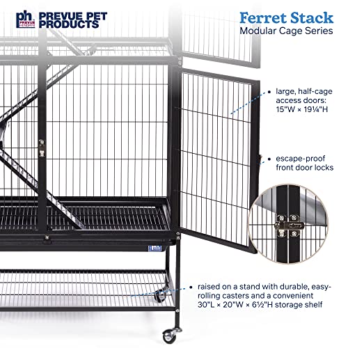 Prevue Pet Products Ferret Stack Two Story Ferret Home with Portable Stand, Escape Proof Lock, Hammock, Ramps, Expandable Add-On Cage Stacking System