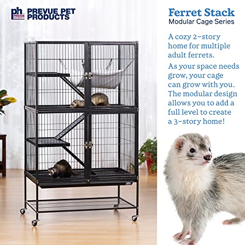 Prevue Pet Products Ferret Stack Two Story Ferret Home with Portable Stand, Escape Proof Lock, Hammock, Ramps, Expandable Add-On Cage Stacking System