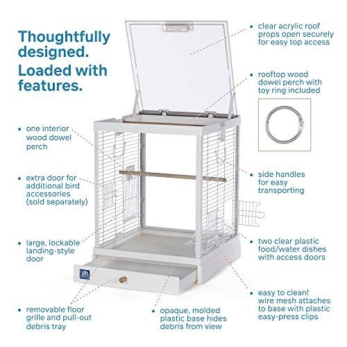 Prevue Pet Products Clear View Glass Bird Cage Crystal Palace for Small Birds - White Frame