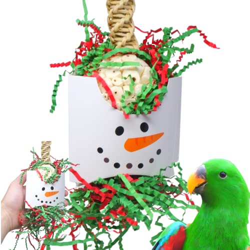 Bonka Bird Toys Christmas Xmas Santa Claus Reindeer Snowman Small Medium Chew Forage Shred Festive Holiday Season Cockatiel Parakeet Conure and Similar (2430 Snowman)