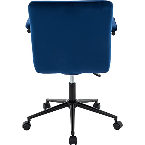 MFD LIVING Velvet Home Office Desk Chair, Upholstered Adjustable Swivel Task Chair with Wheels, Tufted Mid-Back Computer Chair with Arms, for Study Living Room Vanity (Blue, Black Base)