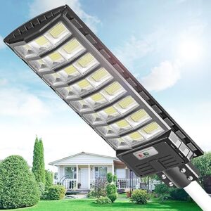 buytha solar street lights outdoor - 1000w solar parking lot lights, 6500k solar led outdoor lights, solar lights outdoor waterproof, dusk to dawn, solar powered, commercial grade