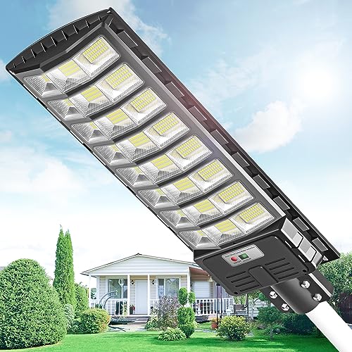 BUYTHA Solar Street Lights Outdoor - 1000W Solar Parking Lot Lights, 6500K Solar Led Outdoor Lights, Solar Lights Outdoor Waterproof, Dusk to Dawn, Solar Powered, Commercial Grade