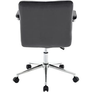 MFD LIVING Velvet Home Office Desk Chair, Upholstered Adjustable Swivel Task Chair with Wheels, Tufted Mid-Back Computer Chair with Arms, for Study Living Room Vanity (Dark Grey)