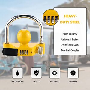 Cenipar Trailer Hitch Lock Universal with Combination Lock, Heavy-Duty Steel Tow Ball Coupler, Fits 1-7/8”, 2”, 2-5/16” Couplers, for Trailer Truck RV SUV Boat Yellow