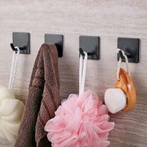 tkmengy self adhesive hooks, stick on hooks holder for tea towel robe coat kitchen bathrooms,stainless steel sticky wall hooks,waterproof and rustproof, 4 pack (black)