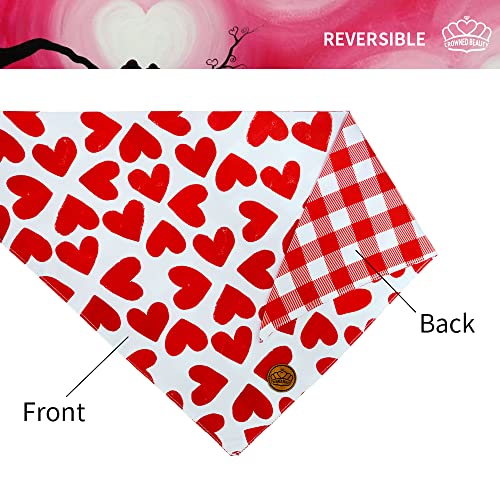 CROWNED BEAUTY Valentines Day Dog Bandanas Large 2 Pack,Kisses Adjustable Triangle Holiday Plaid Reversible Scarves for Medium Large Extra Large Dogs Pets DB15