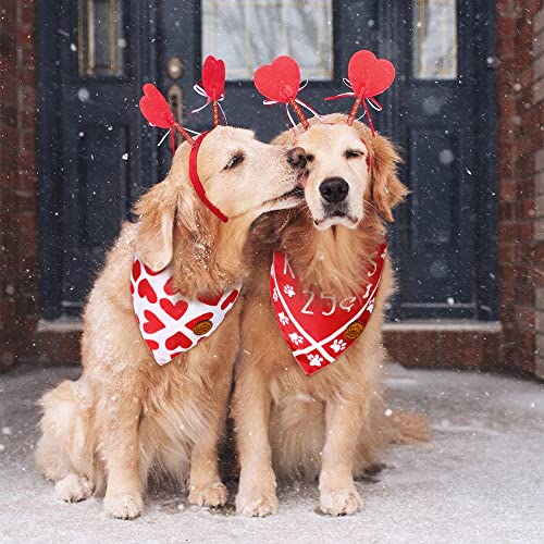 CROWNED BEAUTY Valentines Day Dog Bandanas Large 2 Pack,Kisses Adjustable Triangle Holiday Plaid Reversible Scarves for Medium Large Extra Large Dogs Pets DB15