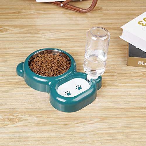 Azwraith Dog Bowls, Cat Food and Water Bowl Set with Water Dispenser and Stainless Steel Bowl for Cats and Small Dogs - Dark Green