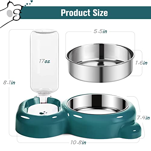 Azwraith Dog Bowls, Cat Food and Water Bowl Set with Water Dispenser and Stainless Steel Bowl for Cats and Small Dogs - Dark Green