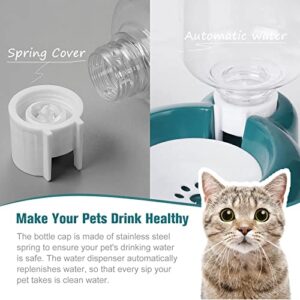 Azwraith Dog Bowls, Cat Food and Water Bowl Set with Water Dispenser and Stainless Steel Bowl for Cats and Small Dogs - Dark Green