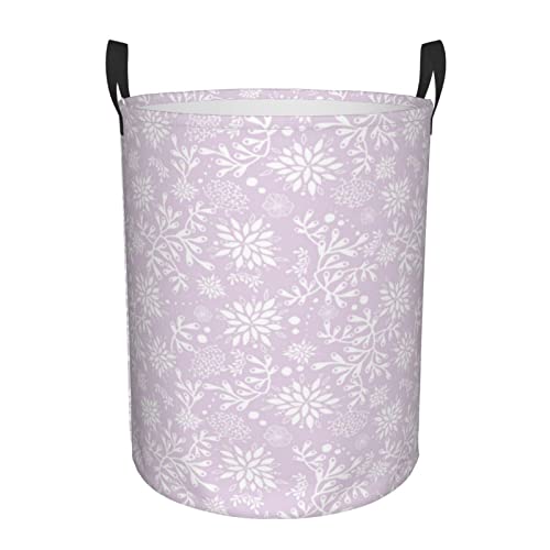 Laundry Basket,Purple Underwater Seaweed Texture,Large Canvas Fabric Lightweight Storage Basket/Toy Organizer/Dirty Clothes Collapsible Waterproof For College Dorms-Large