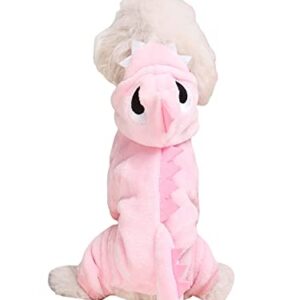 QWINEE Dinosaur Design Dog Costume,Dog Clothes,Puppy Hoodie,Dog Cat Coat,Dog Cute Party Costume,Animals Fleece Cosplay,Christmas Halloween Dog Apprael for Small Medium Dog Cat Kitten Pink Large