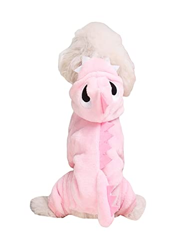 QWINEE Dinosaur Design Dog Costume,Dog Clothes,Puppy Hoodie,Dog Cat Coat,Dog Cute Party Costume,Animals Fleece Cosplay,Christmas Halloween Dog Apprael for Small Medium Dog Cat Kitten Pink Large