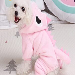 QWINEE Dinosaur Design Dog Costume,Dog Clothes,Puppy Hoodie,Dog Cat Coat,Dog Cute Party Costume,Animals Fleece Cosplay,Christmas Halloween Dog Apprael for Small Medium Dog Cat Kitten Pink Large