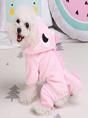 QWINEE Dinosaur Design Dog Costume,Dog Clothes,Puppy Hoodie,Dog Cat Coat,Dog Cute Party Costume,Animals Fleece Cosplay,Christmas Halloween Dog Apprael for Small Medium Dog Cat Kitten Pink Large