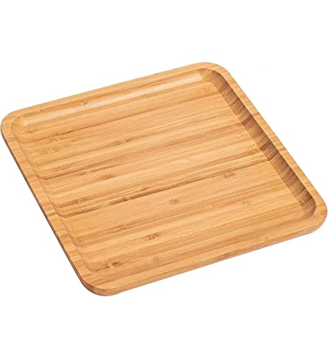 8 Inch Bamboo Serving Tray - Breakfast, Dinner Food Trays, Coffee & Tea Serving Tray, Fruit and Pastry Platter, Tabletop Decor