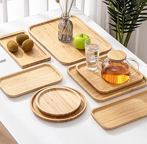 8 Inch Bamboo Serving Tray - Breakfast, Dinner Food Trays, Coffee & Tea Serving Tray, Fruit and Pastry Platter, Tabletop Decor