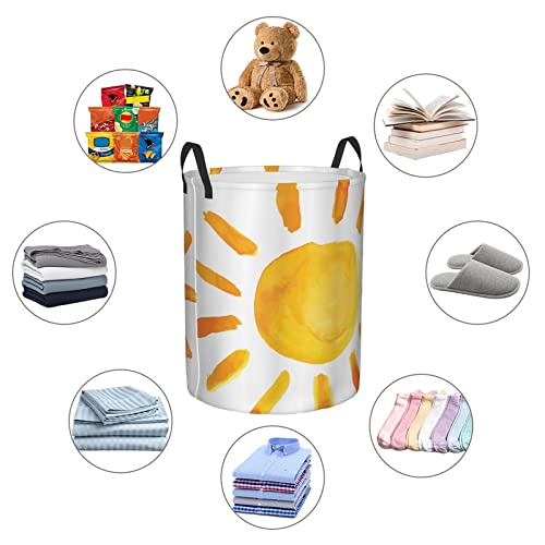 Laundry Basket,Sun Childish Watercolor Brush Painting Style Kids Nursery Playroom Picture,Large Canvas Fabric Lightweight Storage Basket/Toy Organizer/Dirty Clothes Collapsible Waterproof For College Dorms-Large