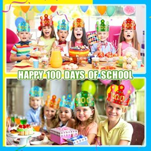 72 Pcs 100th Day of School Crowns with 6 Sheets Acrylic Rhinestone Stickers DIY 100 Days Paper Party Hat Happy Adhesive Rhinestones Paper Crowns for Kid 100 Days of School Celebration Party Favors