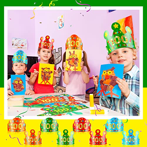 72 Pcs 100th Day of School Crowns with 6 Sheets Acrylic Rhinestone Stickers DIY 100 Days Paper Party Hat Happy Adhesive Rhinestones Paper Crowns for Kid 100 Days of School Celebration Party Favors