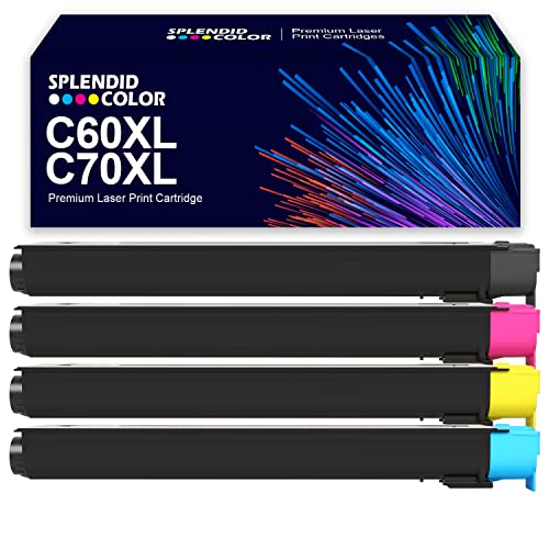 SPLENDIDCOLOR C60 Toner Remanufactured 4PK High Yield C70 C60 Toner Cartridge Replacement for Xerox C60 C70 Printer (006R01655 006R01656 006R01657 006R01658).