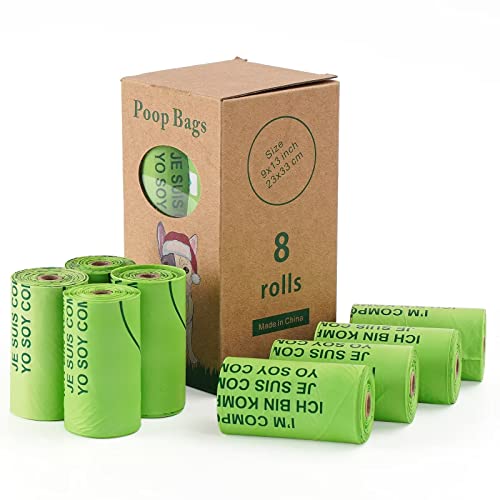 Dog Poop Bags with Jasmine Scent 100% Leak-proof, BPI Certified Biodegradable Poop Bags for Dogs, 13 x 9 Inches Extra Thick Poop Bags, 120 counts 8 Rolls, Green