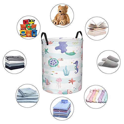 Laundry Basket,Sea Fish Characters Cartoon,Large Canvas Fabric Lightweight Storage Basket/Toy Organizer/Dirty Clothes Collapsible Waterproof For College Dorms-Large